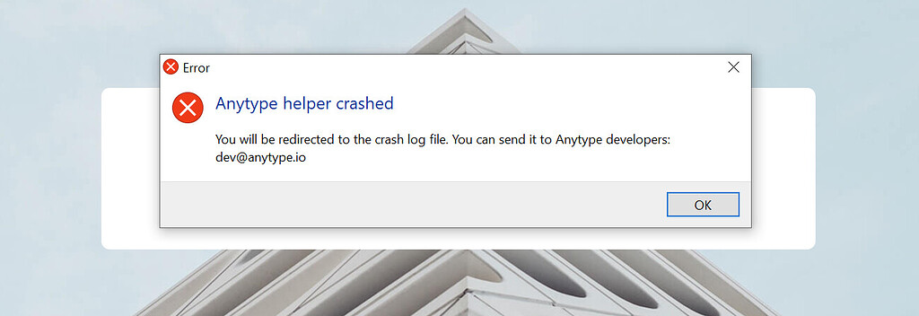 Anytype helper crashed - Bug Cemetary - Anytype Community