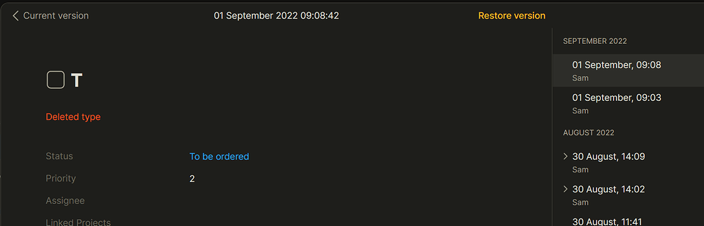 Object Type shown as "Deleted Type" in history - Bug Cemetary - Anytype Community