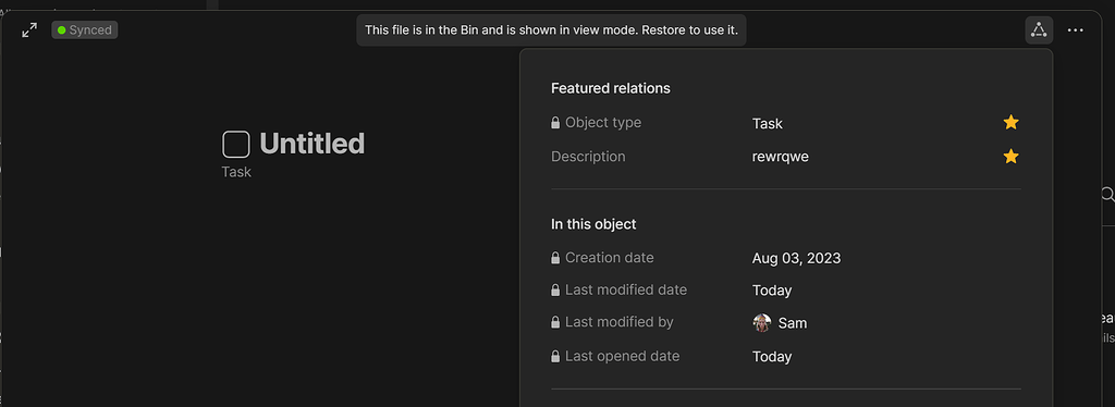 You can modify object relations of objects in bin - Bug Cemetary - Anytype Community