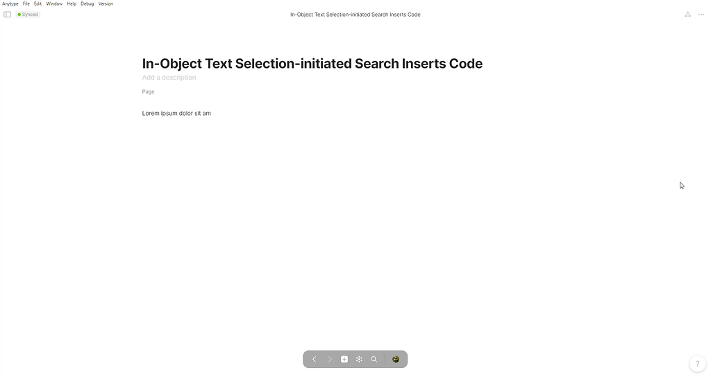 In-Object Text Selection-initiated Search Inserts Code - Bug Cemetary - Anytype Community